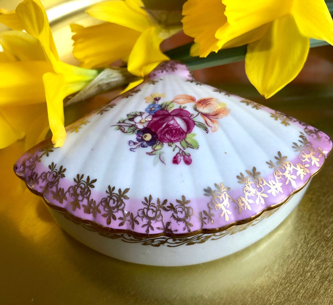 Vintage German Porcelain Fan Trinket Crown PM Golden Martinroda Mark ...
