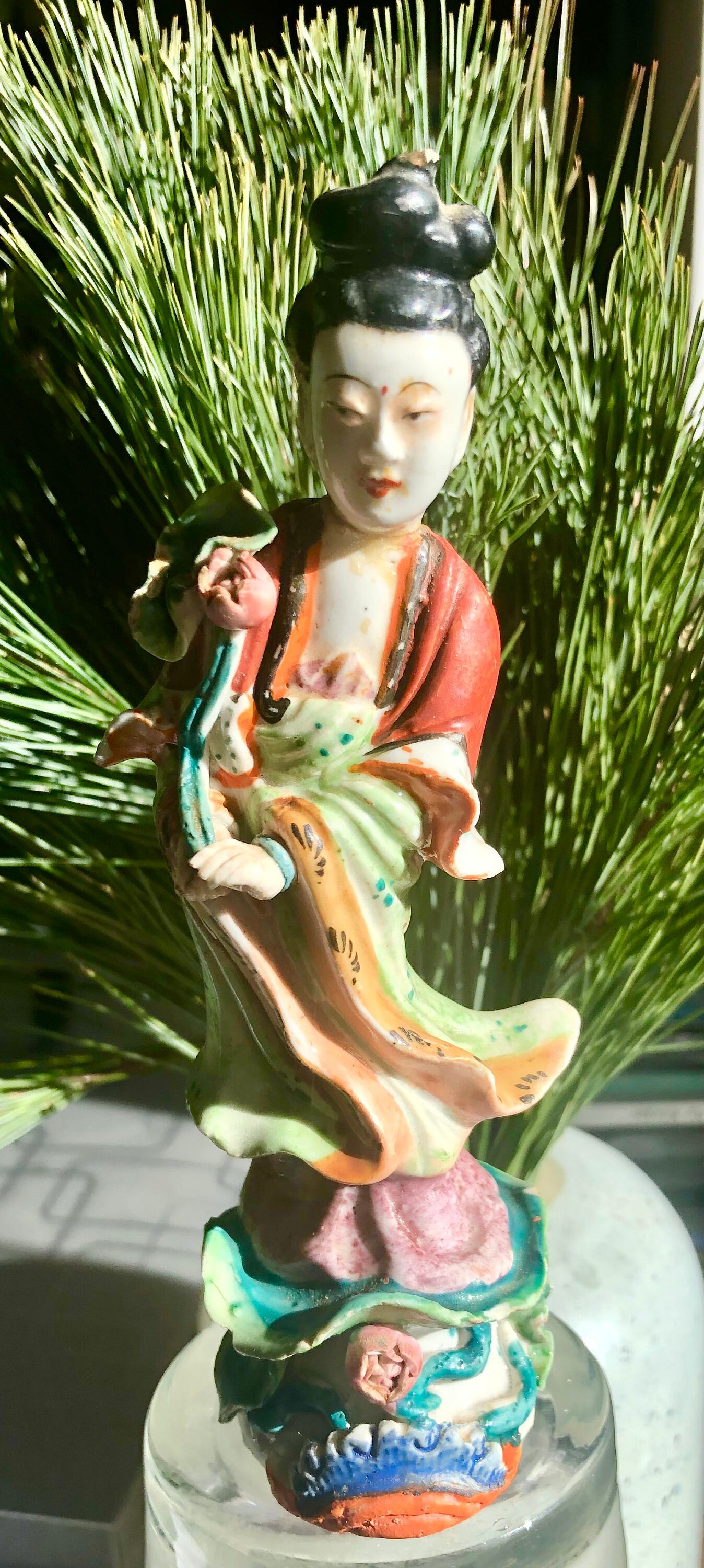Quan Yin Sculpture in Chinese Porcelain Hand Painted Spiritual Figure ...
