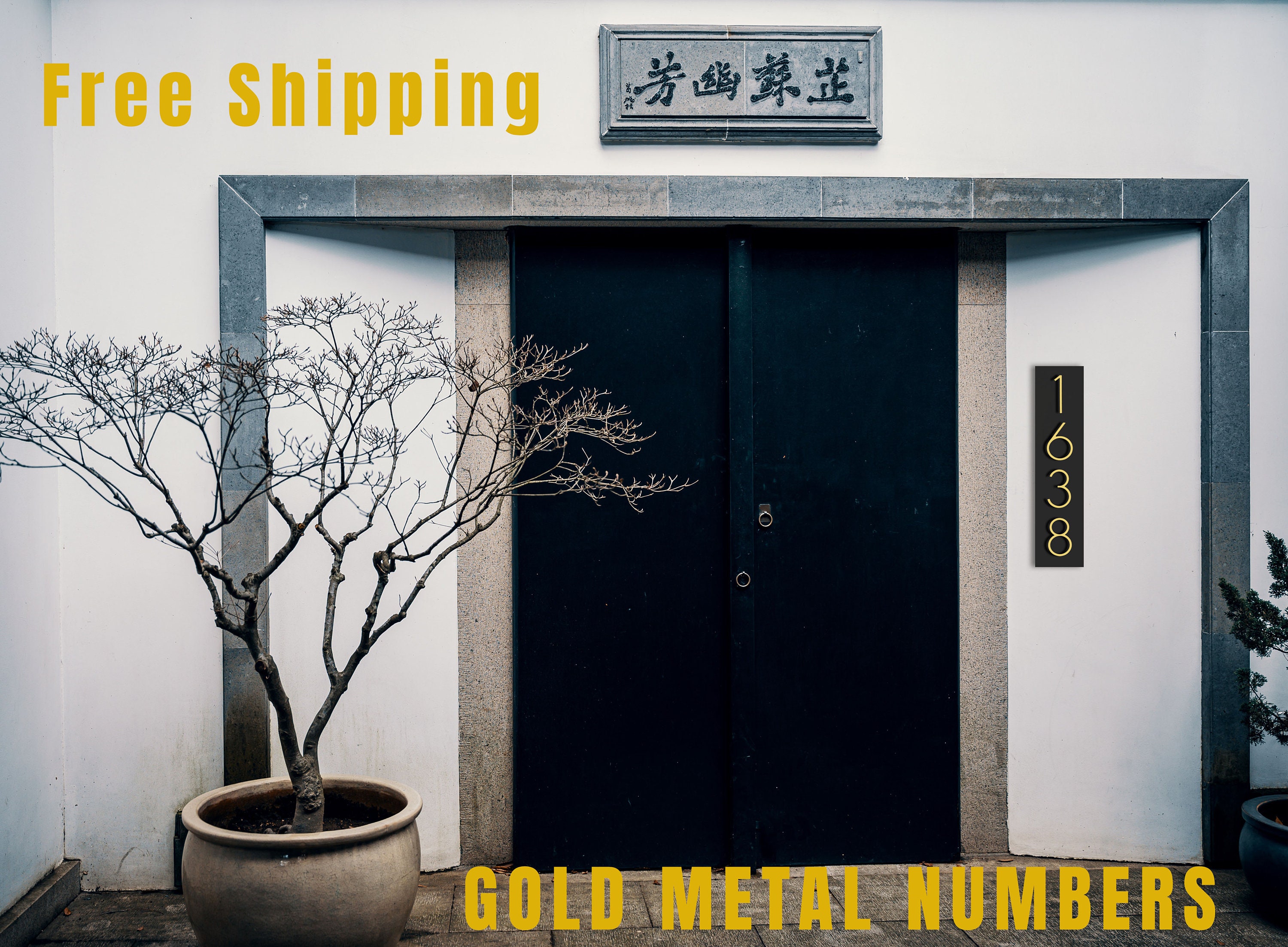 Vertical Address Sign | Modern House Number | Gold Metal House Number ...