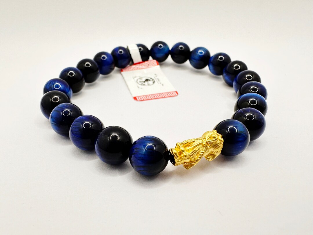 Lucky 18K Gold Blue Tiger's Eye PIXIU Bracelet (PIYAO) - Etsy