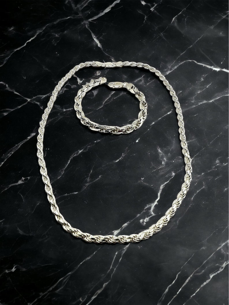 Sterling Silver 925 High Polished Rope Chain Necklace & Bracelet Set - Etsy