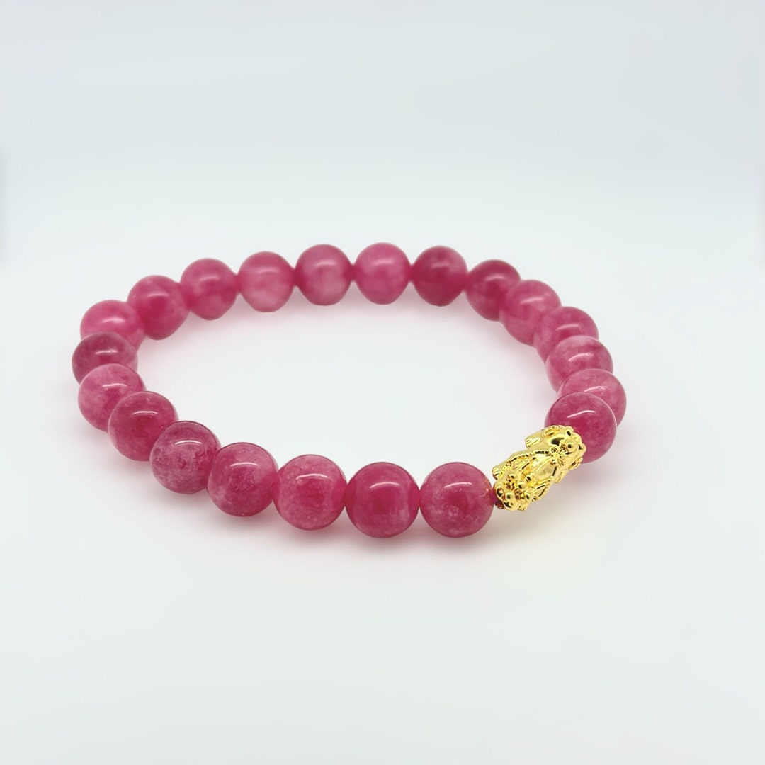 Lucky 18K Gold Pink Jade PIXIU Bracelet (PIYAO) - Etsy