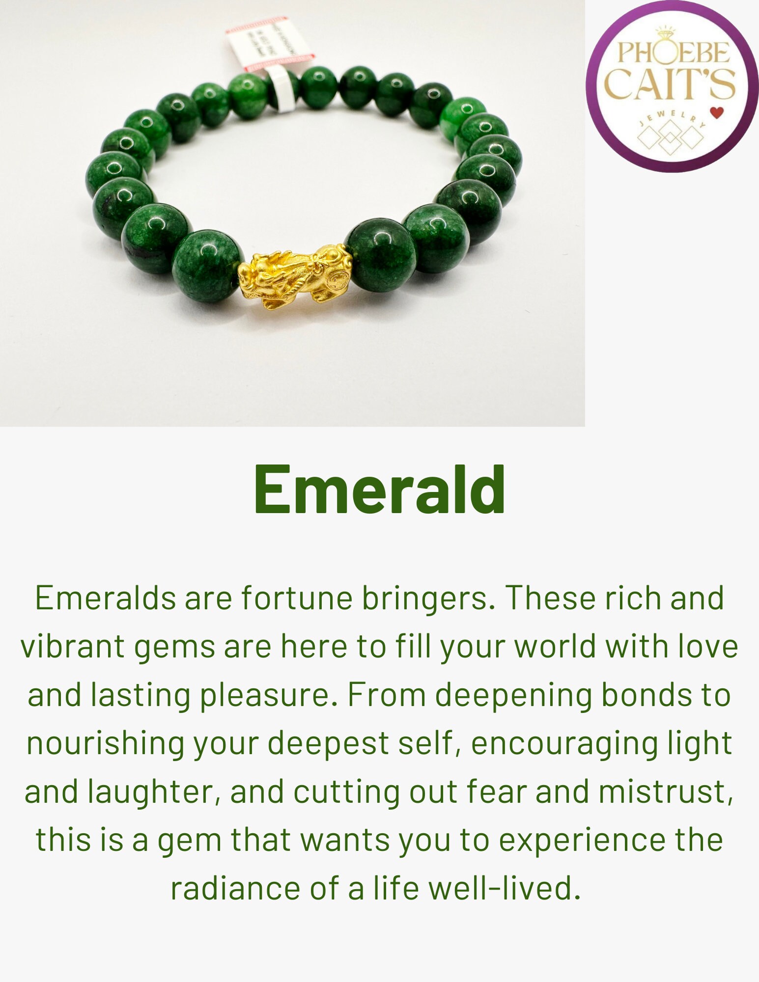 Lucky 18K Gold Emerald PIXIU Bracelet (PIYAO) - Etsy
