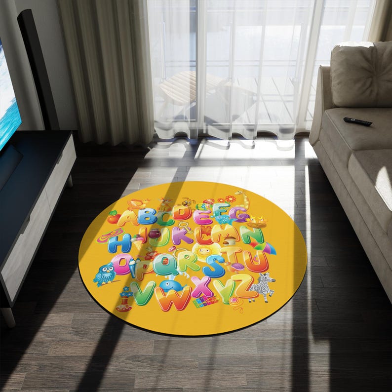 Colorful ABC Alphabet Round Rug for Kids Room, Play Area, Nursery Decor ...