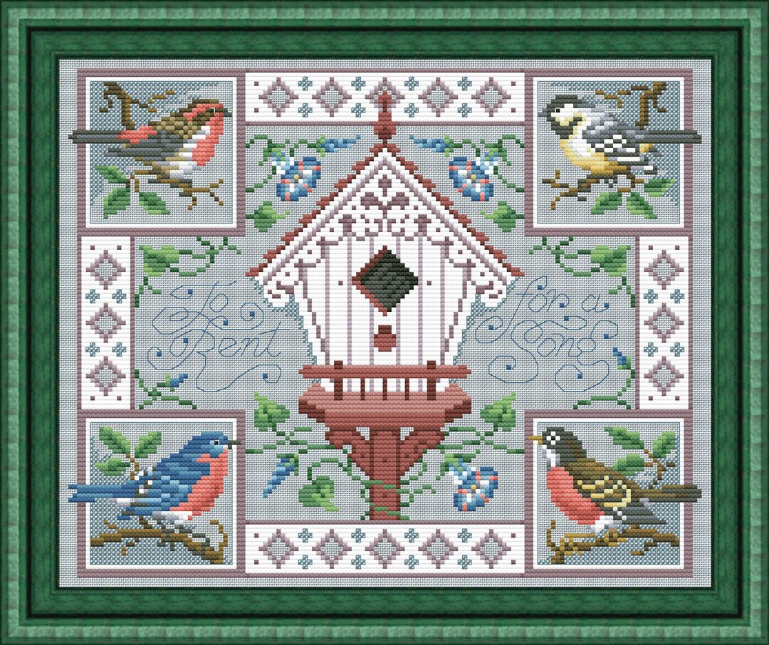 Framing and Bird Sampler Cross Stitch Pattern PDF. Counted Cross Stitch ...