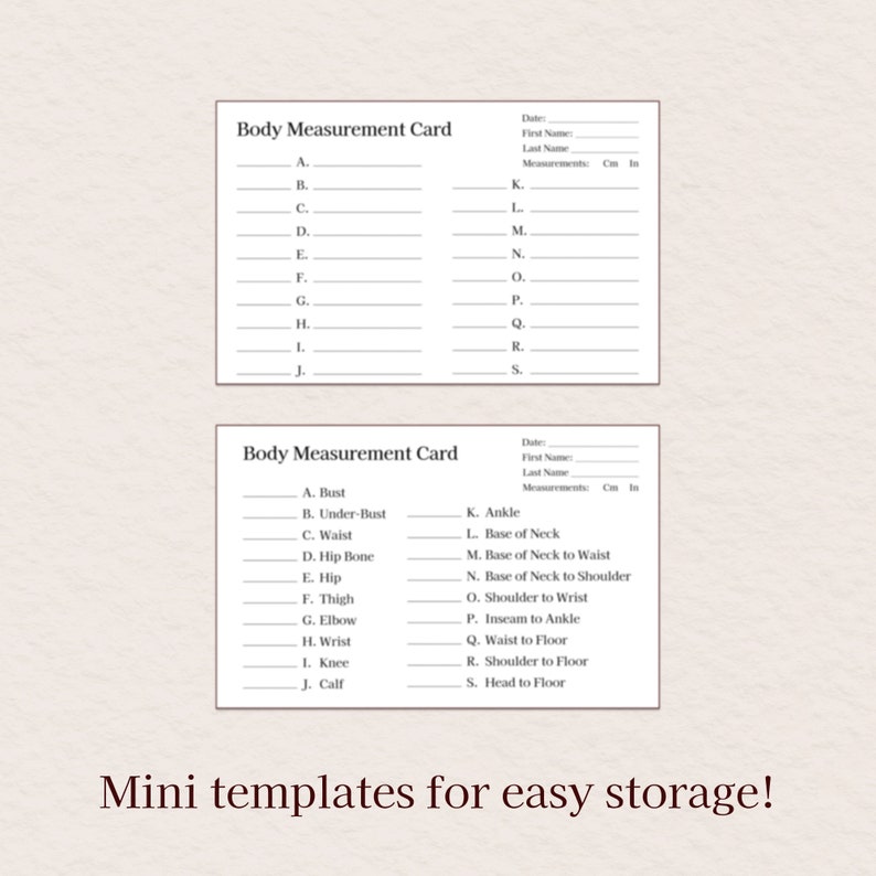 Detailed Body Measurement Template | Sewing Project Planner | Fashion ...