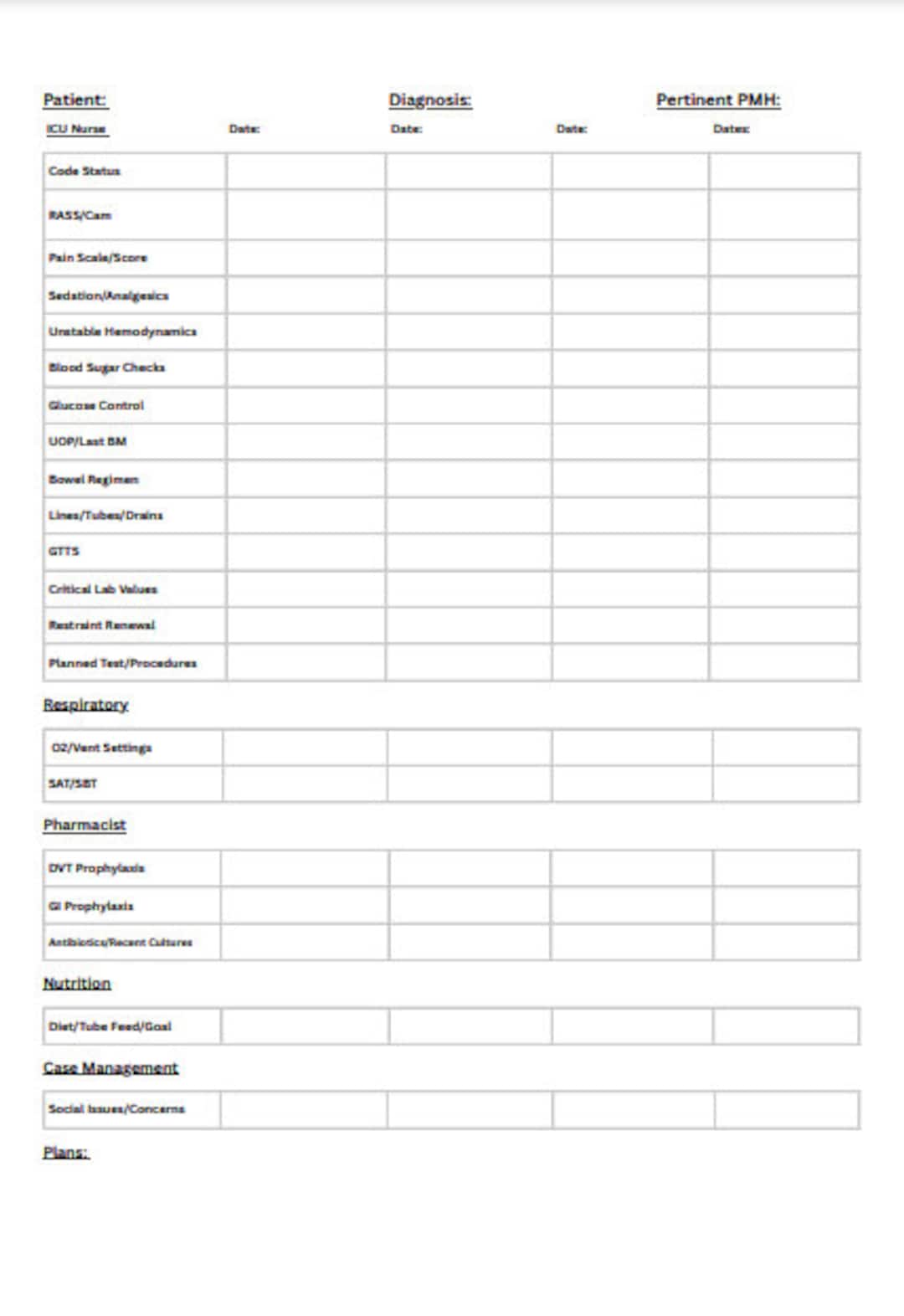 Nursing Rounds Report Sheet - Etsy