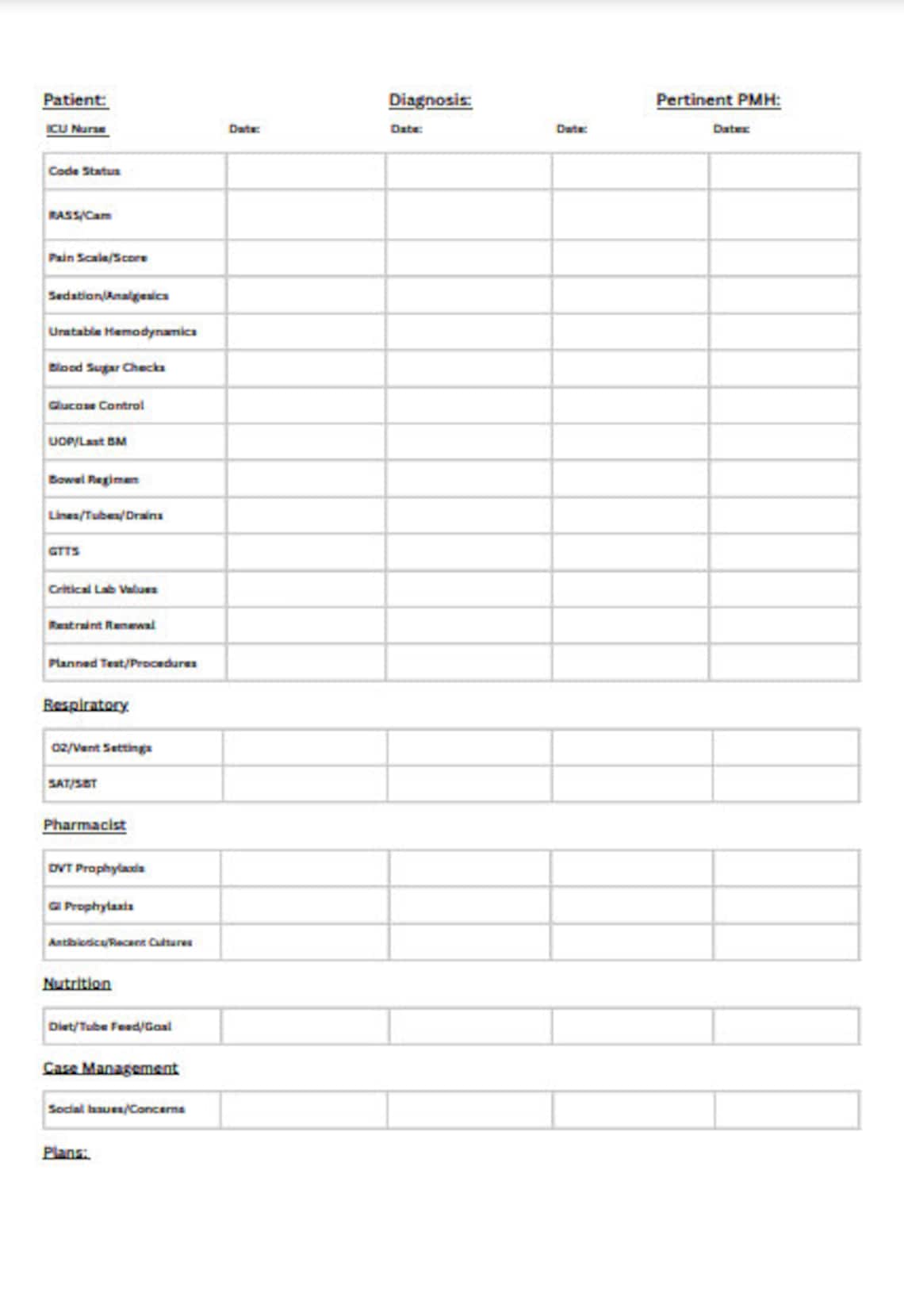 Nursing Rounds Report Sheet - Etsy