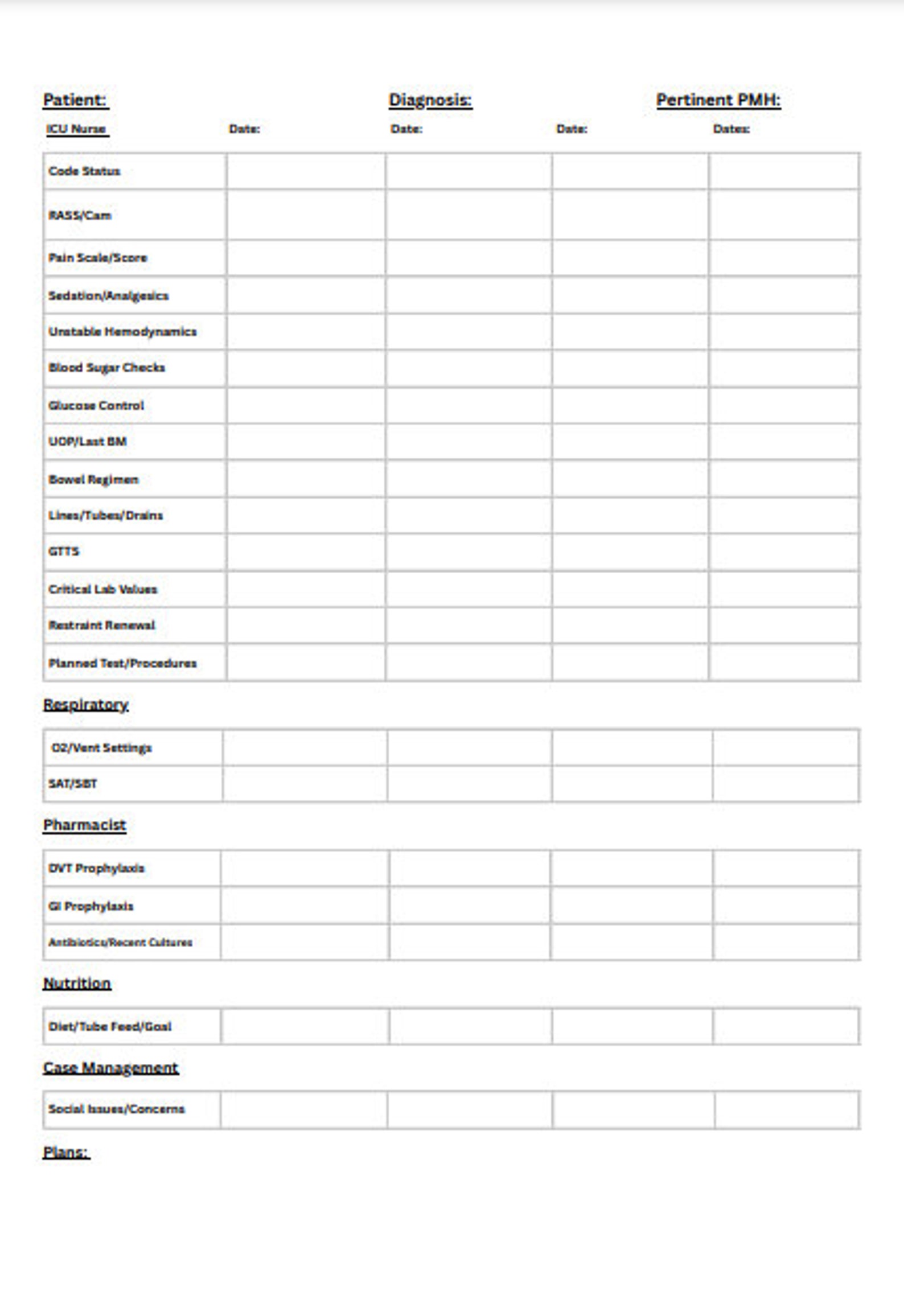 Nursing Rounds Report Sheet - Etsy