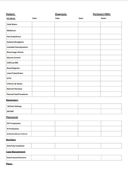 Nursing Rounds Report Sheet - Etsy