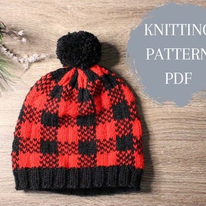 BUFFALO PLAID HAT | Easy Buffalo Plaid Hat Knitting Pattern Digital ...