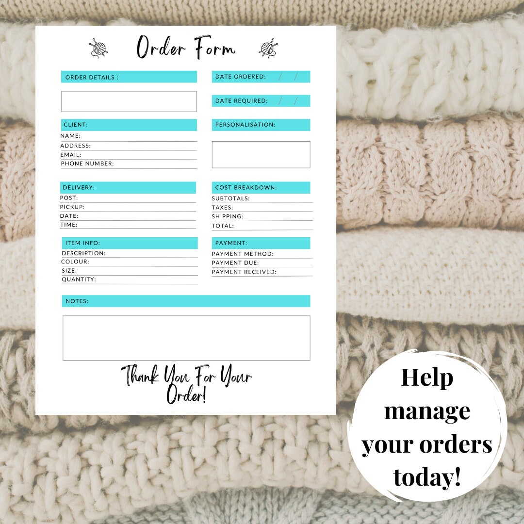 Craft Custom Order Form PDF | Easy Printable Single Page Knitting ...