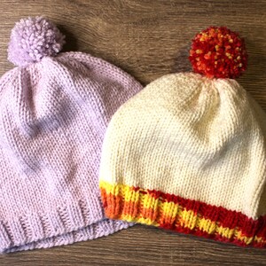 BASIC HAT Easy Simple Basic Hat Knitting Pattern Digital Download Unisex Rib Pompom Winter Knit ...