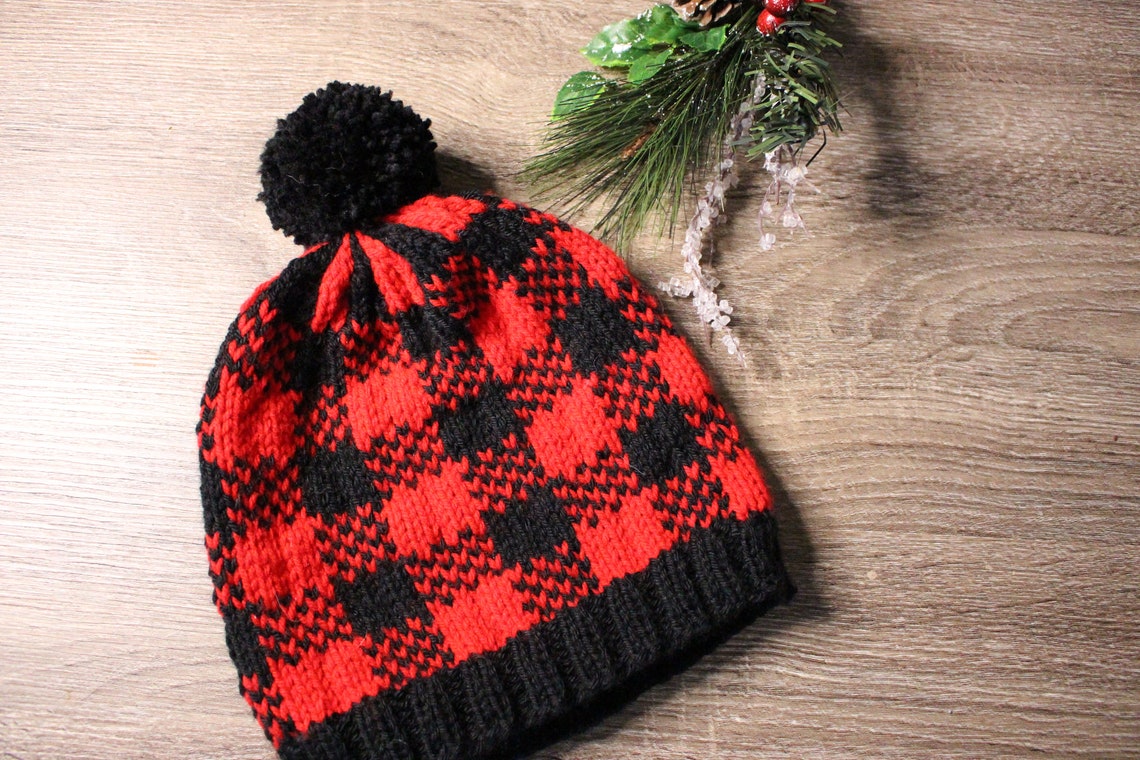 BUFFALO PLAID HAT | Easy Buffalo Plaid Hat Knitting Pattern Digital ...