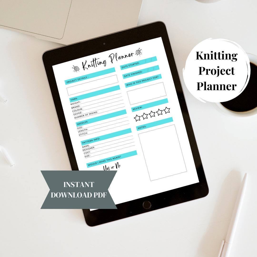 KNITTING PROJECT PLANNER | Printable Digital Planner Pdf One Single ...