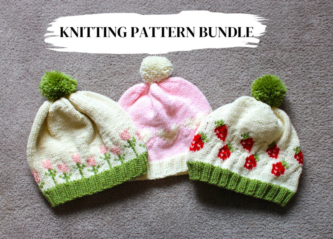 SPRING HAT BUNDLE | Knitting Pattern Trio Spring Blossom Tilda Heart ...