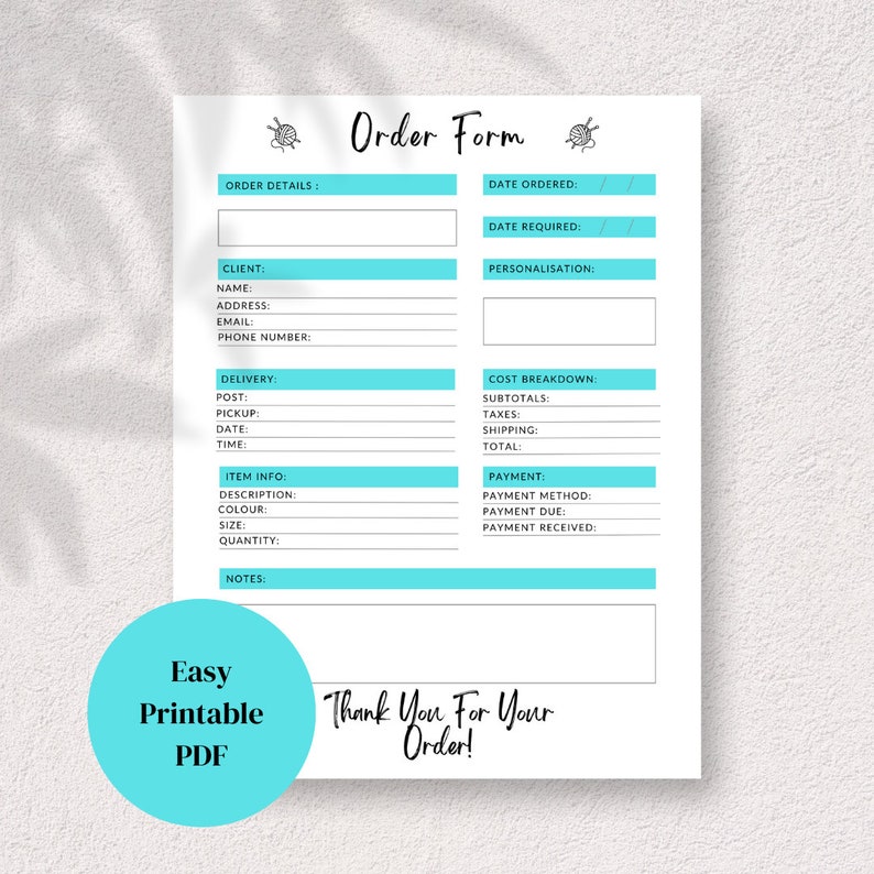 Craft Custom Order Form PDF | Easy Printable Single Page Knitting ...