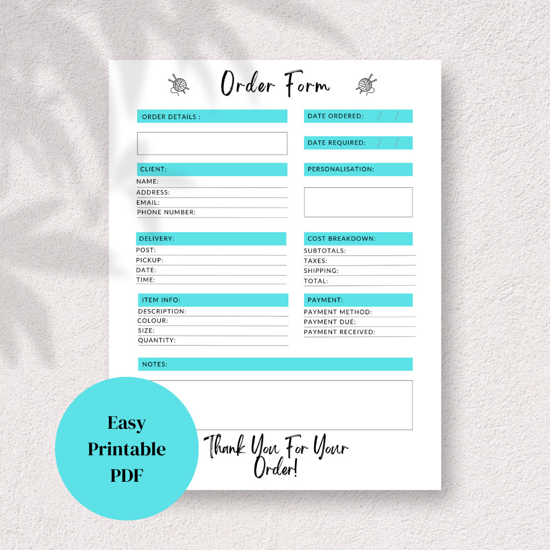 Craft Custom Order Form PDF | Easy Printable Single Page Knitting ...