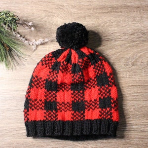 BUFFALO PLAID HAT | Easy Buffalo Plaid Hat Knitting Pattern Digital ...