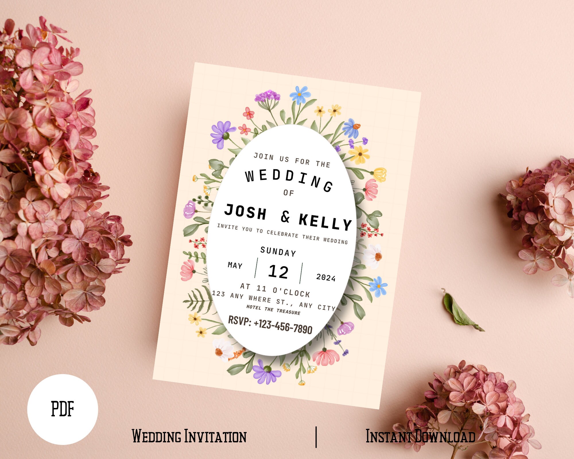 Cream Pastel Floral Wedding Invitation | Editable Minimalist Wedding ...