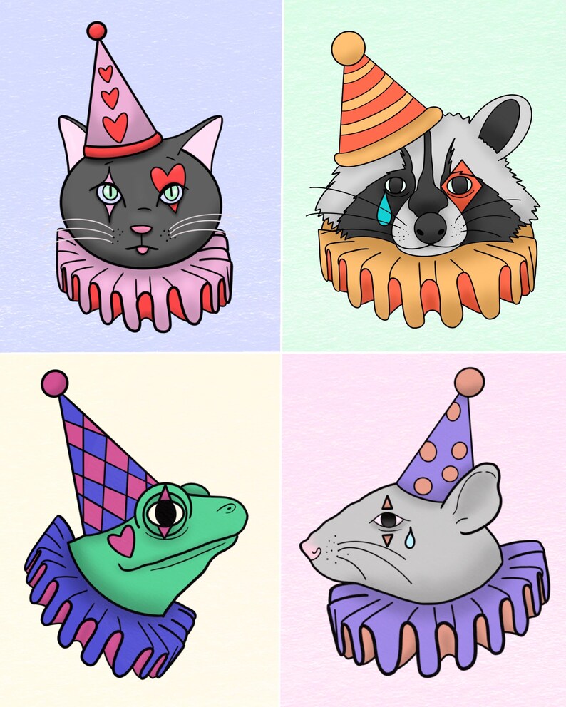 Clown Animals Art Print - Etsy