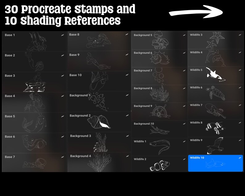 40 Procreate and .png Mermay Mermaid Underwater Stamp Anatomy Reference ...