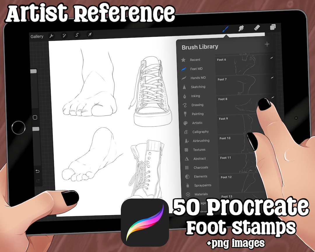 50 Procreate and .png Foot and Shoe Stamps for Artist Reference Drawing ...