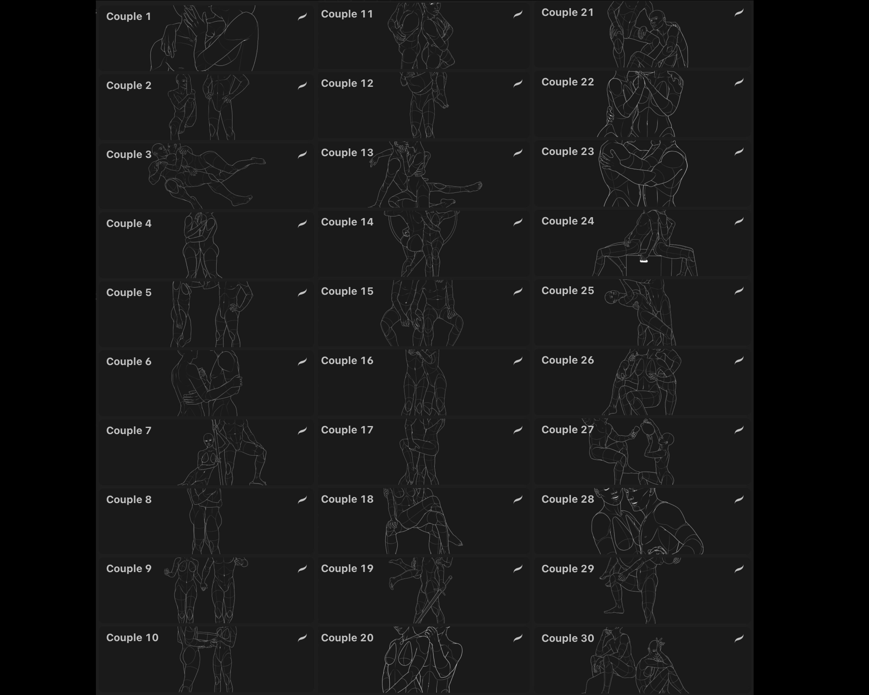 30 Procreate Couple Pose Stamps Anatomy Various Poses Reference .png ...