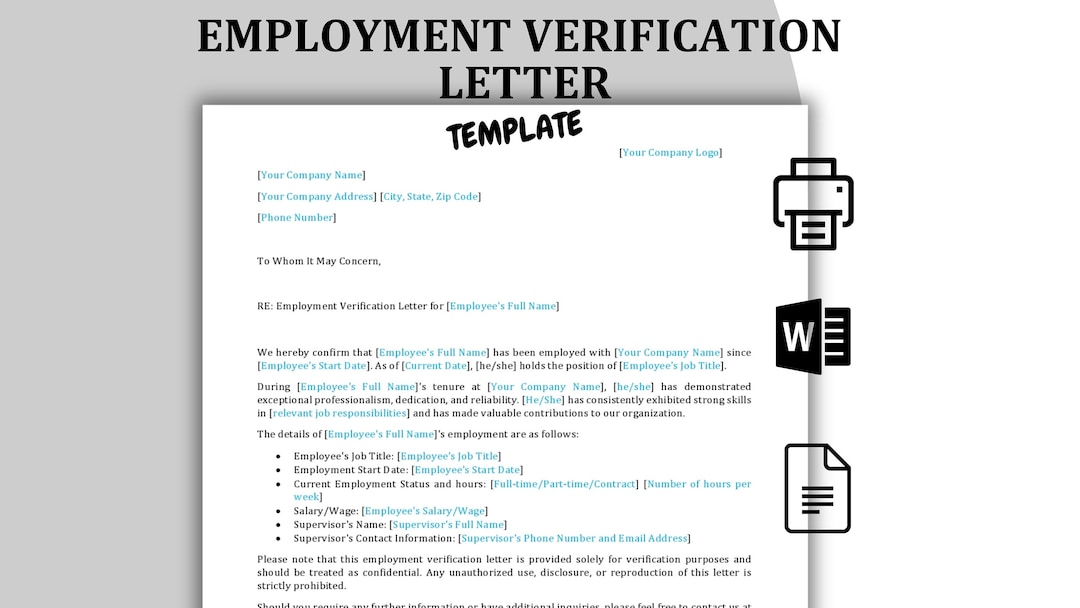 Employment Verification Letter Editable Employment - Etsy