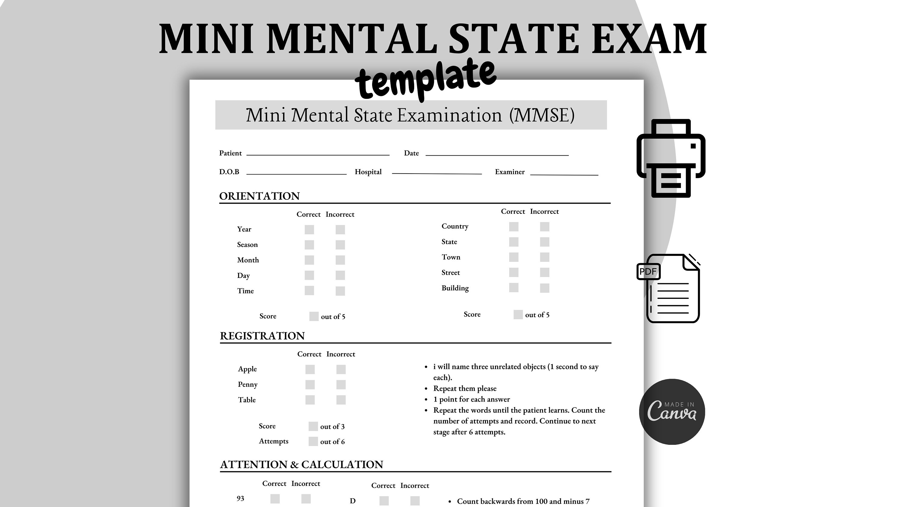 Folstein's Mini Mental Status Exam (MMSE) Questionnaire, 50% OFF