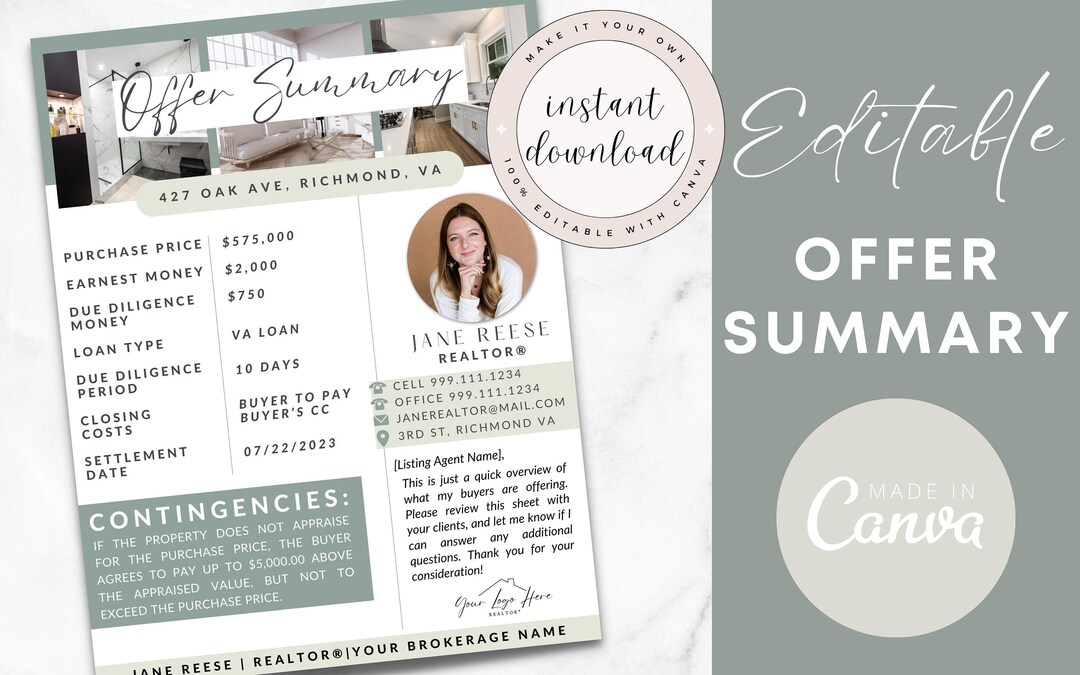 Offer Summary Cover Sheet Real Estate Marketing Real Estate Branding ...