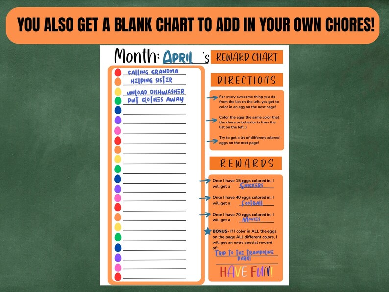 Printable April Reward Chart for Kids Daily Chore Chart Behavior ...