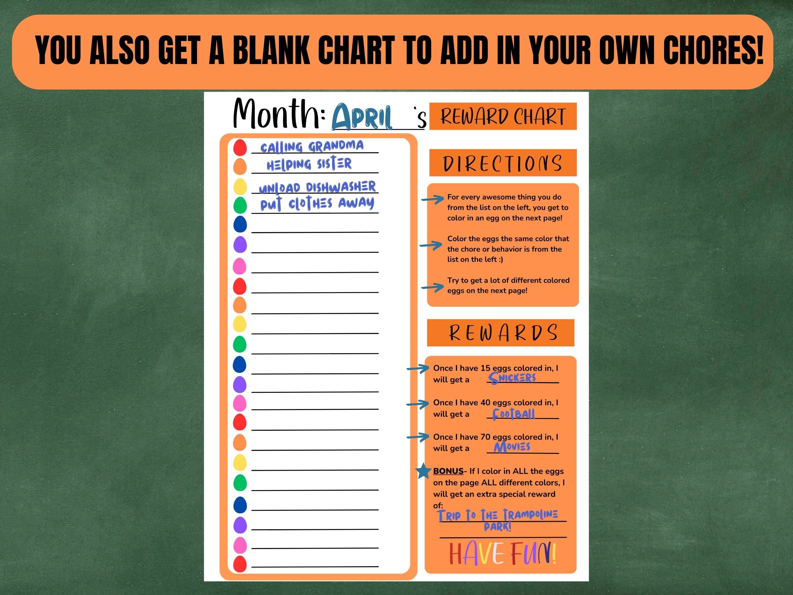 Printable April Reward Chart for Kids | Daily Chore Chart | Behavior ...