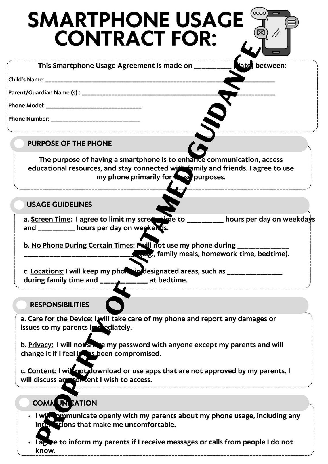 Printable Cellphone Contract for Kids and New Phone Users! Smartphone ...