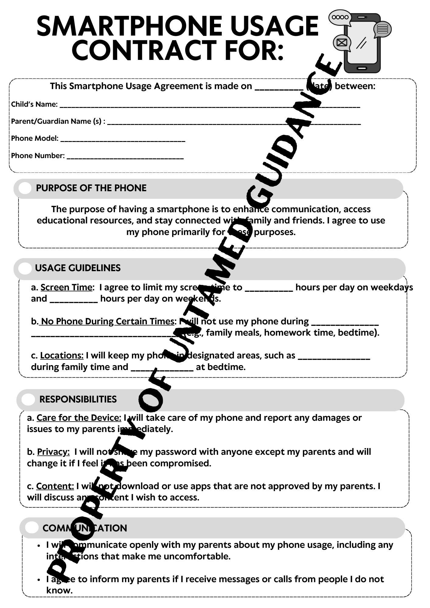 Printable Cellphone Contract for Kids and New Phone Users! Smartphone ...