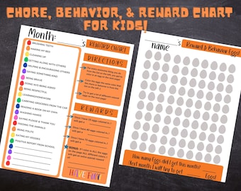 Printable Heart Reward Chart for Kids | Daily Chore Chart | Behavior ...