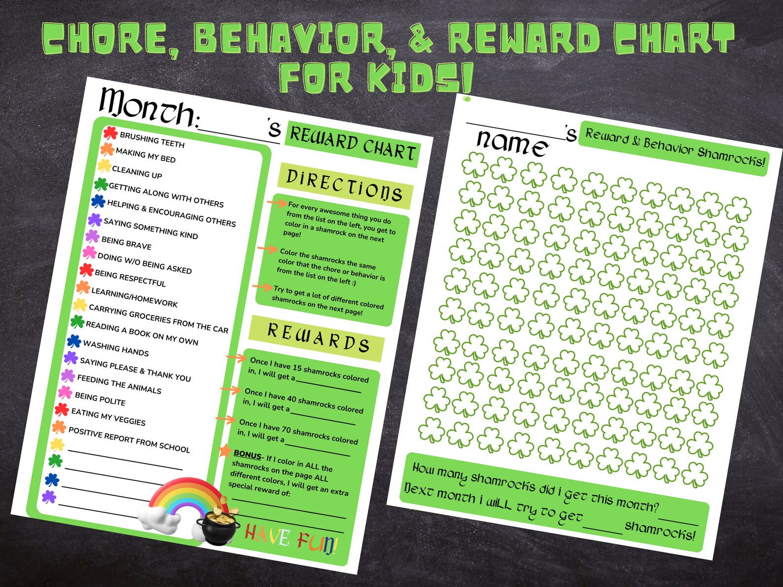 Printable Kids Reward, Behavior, and Chore Chart! Positive Behavior ...