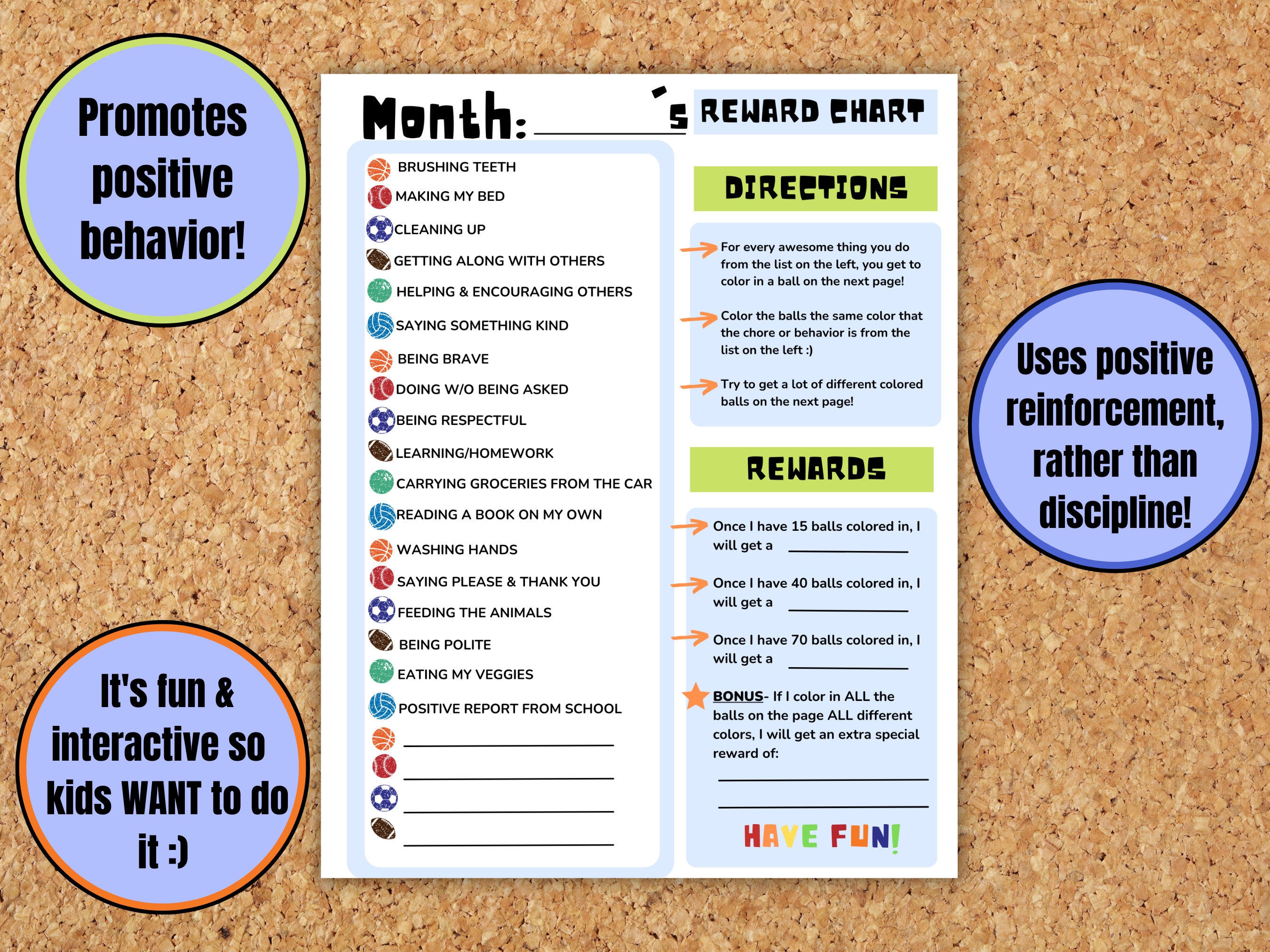 Printable Chore Chart for Kids, Sports Theme Checklist for Kids | Daily ...