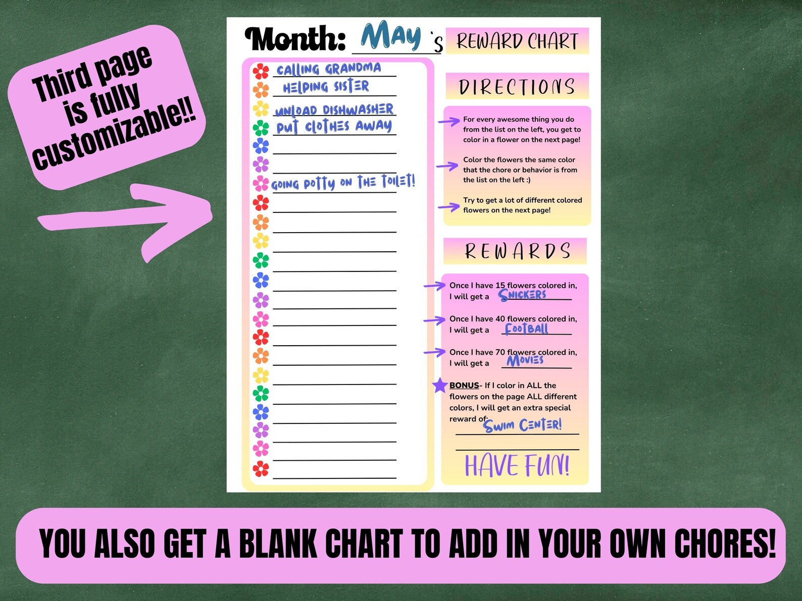 Printable Flower Reward Chart for Kids | Daily Chore Chart | Behavior ...