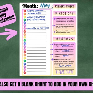 Printable Flower Reward Chart for Kids | Daily Chore Chart | Behavior ...