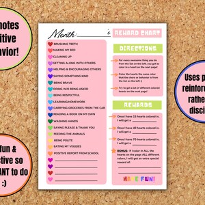 Printable Heart Reward Chart for Kids | Daily Chore Chart | Behavior ...