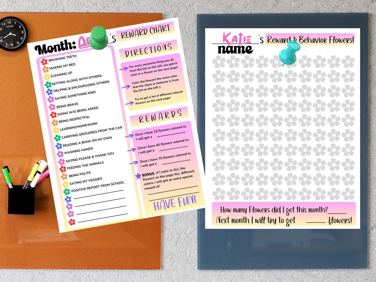 Printable Flower Reward Chart for Kids Daily Chore Chart Behavior ...