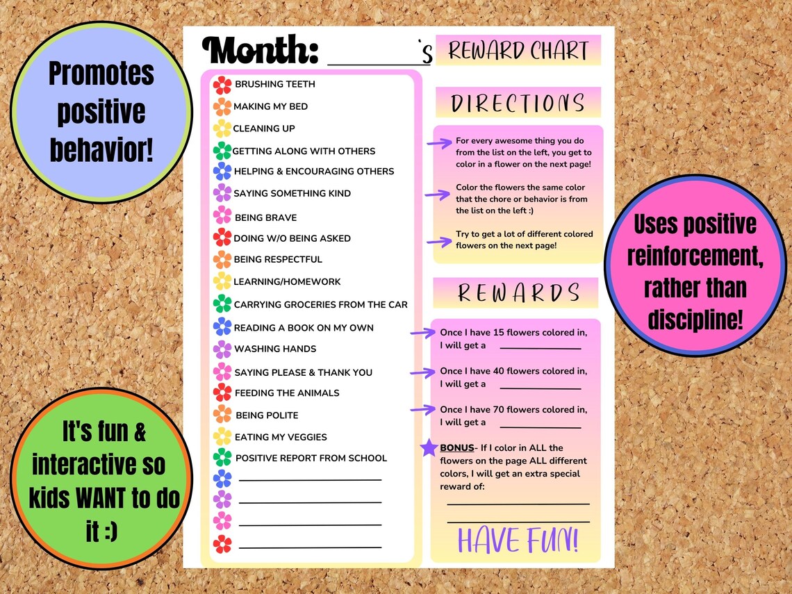 Printable Flower Reward Chart for Kids Daily Chore Chart Behavior ...