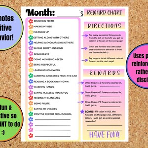 Printable Flower Reward Chart for Kids | Daily Chore Chart | Behavior ...