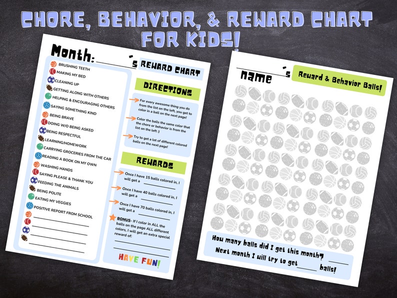 Printable Chore Chart for Kids, Sports Theme Checklist for Kids | Daily ...