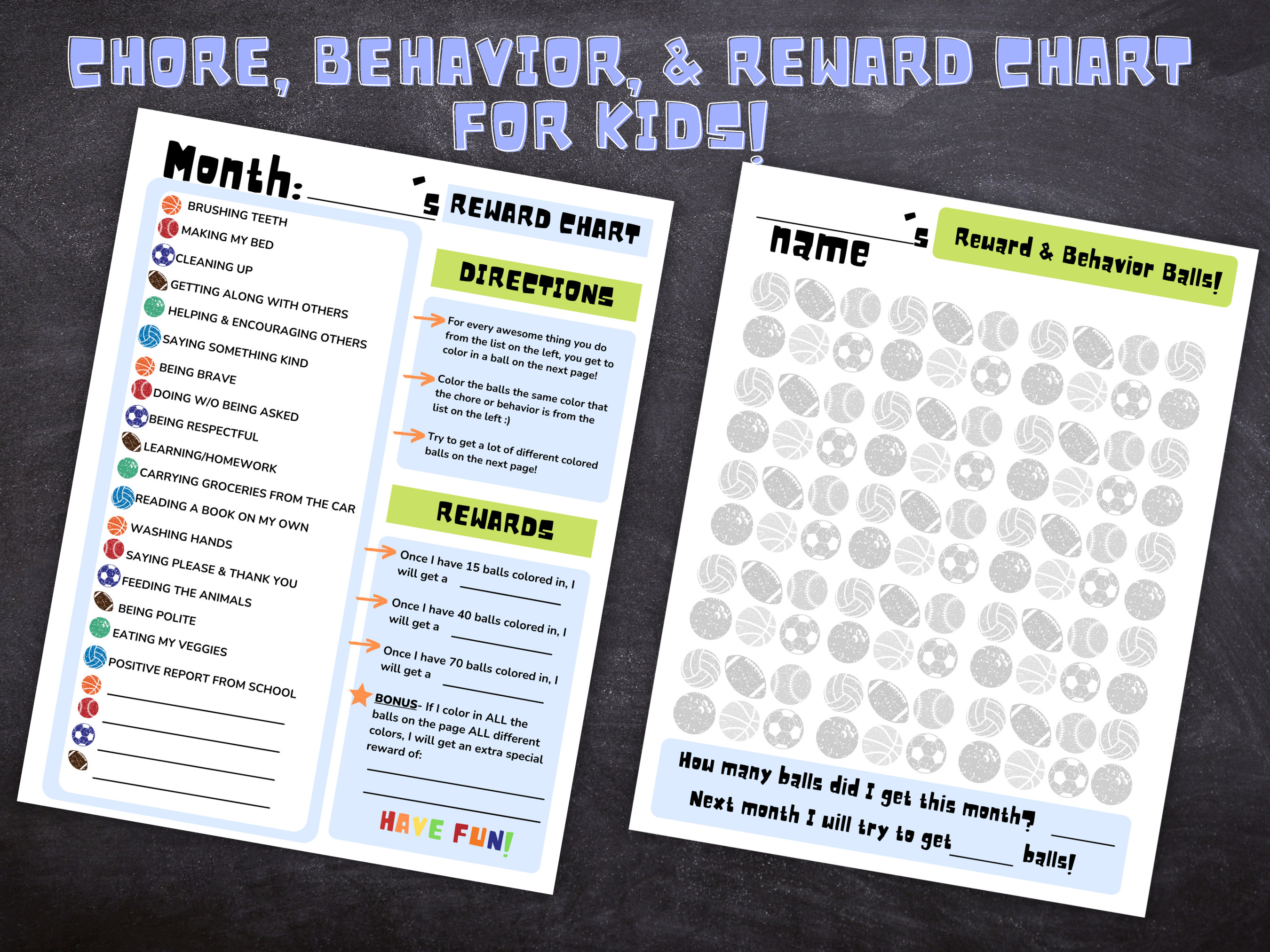 Printable Chore Chart for Kids, Sports Theme Checklist for Kids | Daily ...