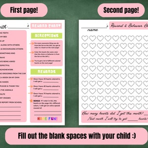 Printable Heart Reward Chart for Kids | Daily Chore Chart | Behavior ...