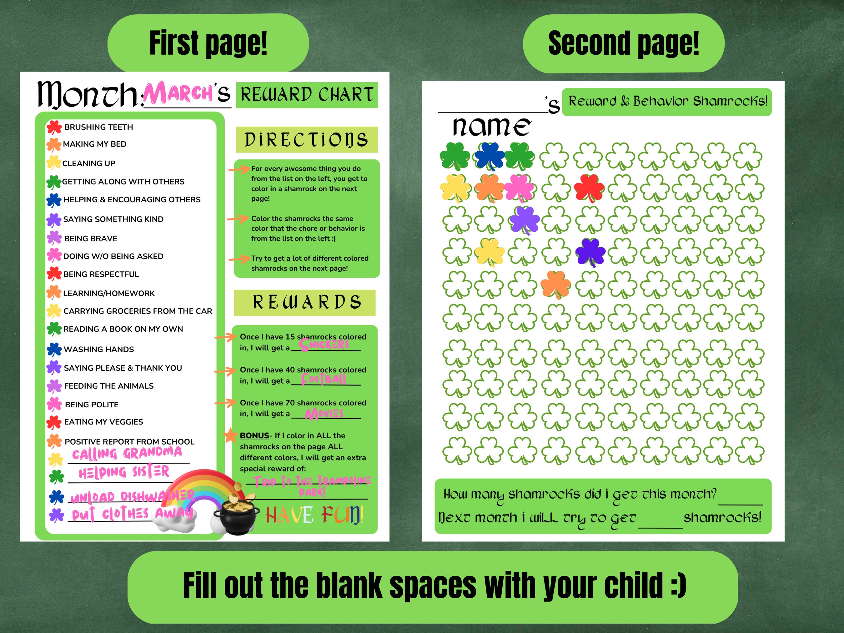 Printable Kids Reward, Behavior, and Chore Chart Positive Behavior ...
