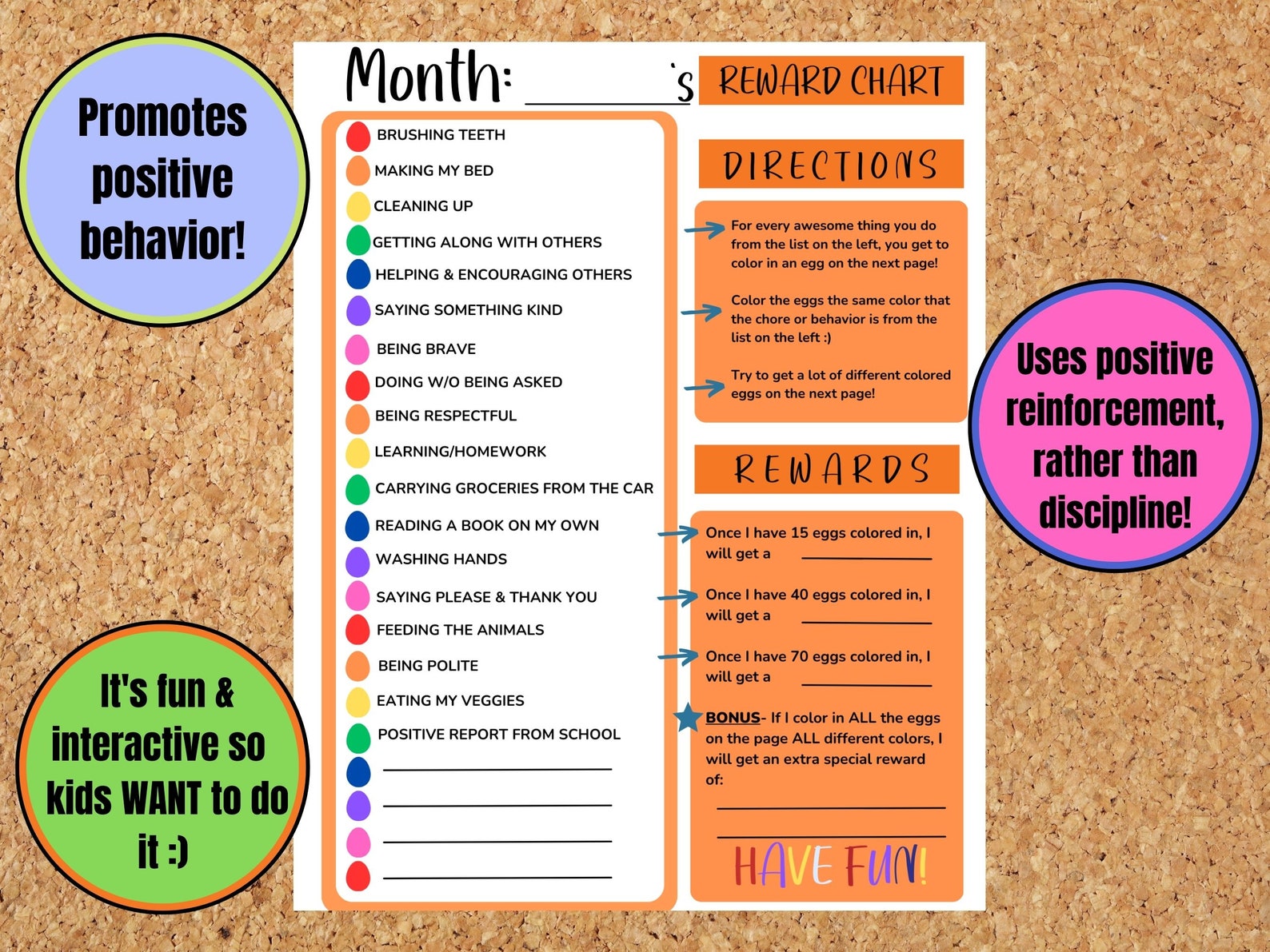 Printable April Reward Chart for Kids | Daily Chore Chart | Behavior ...