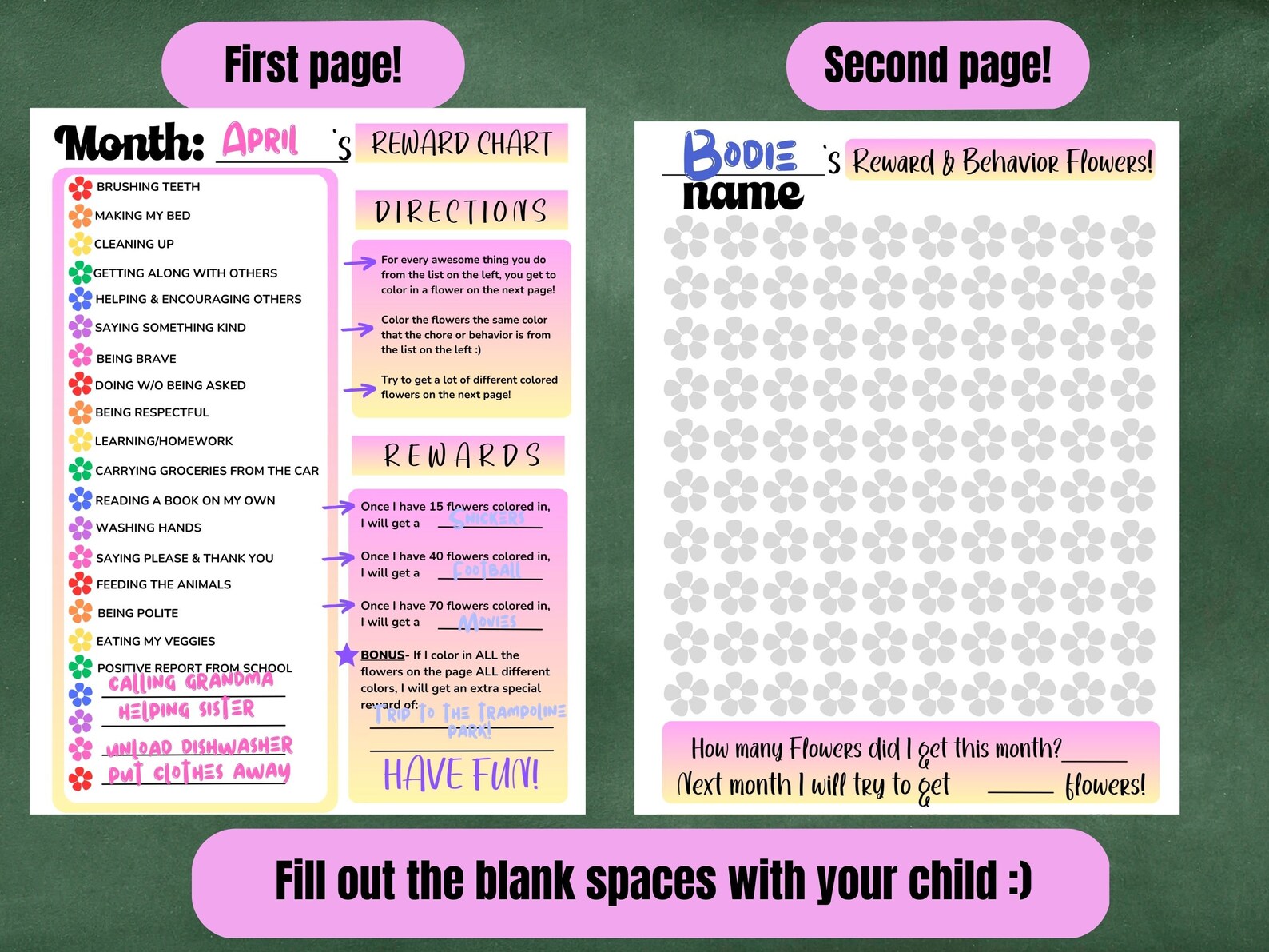 Printable Flower Reward Chart for Kids | Daily Chore Chart | Behavior ...